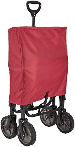 Amazon Basics Collapsible Folding Outdoor Utility Wagon with Cover Bag, Red