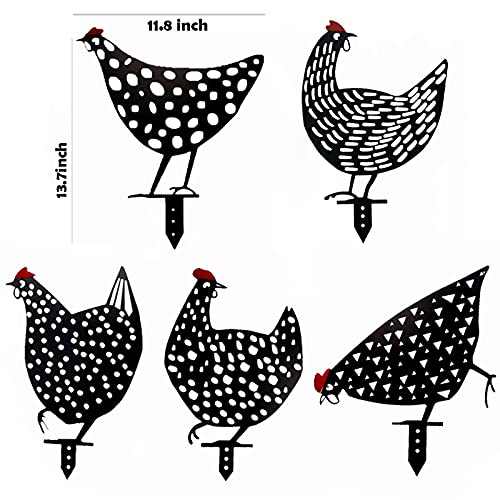 Giragaer 5PCS 13inch Metal Chicken Yard Art, Hollow Out Rooster Animals Silhouette Statue Decor, Lifelike Ornaments Hen Yard Decorative, Pathway, Floor Decoration, Garden, Lawn, Outdoor Decoration