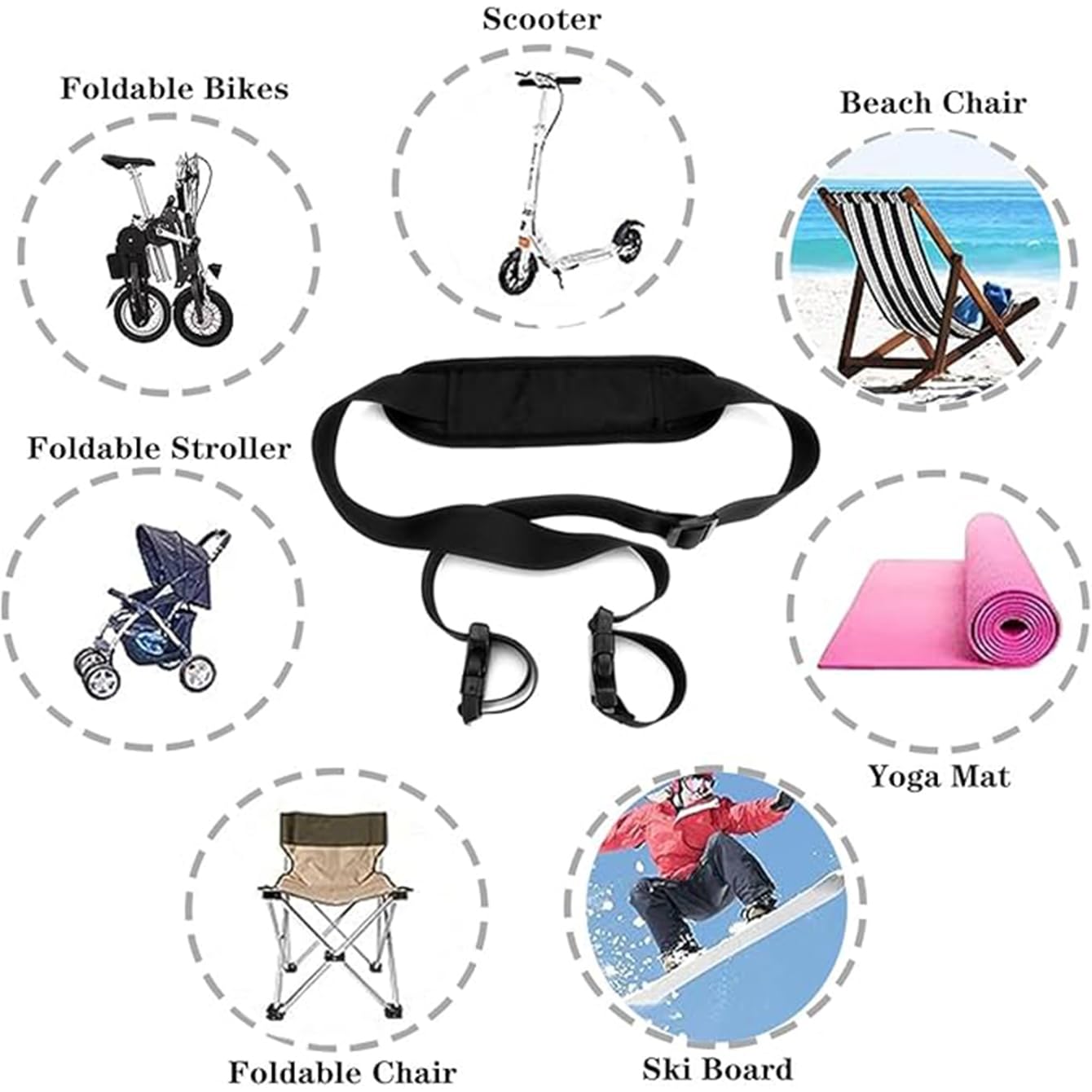 MOPHOEXII 2 Pack Scooter Strap,Adjustable Kick Scooter Straps and Extra-Thick Anti-Slip Shoulder, Kick Scooter Carrying Strap for Beach Chair, Balance Bikes,Kids Bike,Foldable Bikes,Ski Board