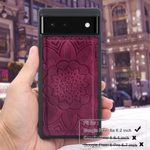 Harryshell Detachable Magnetic Zipper Wallet Leather Case with Cash Coin Pocket 12 Card Slots Holder Wrist Strap Lanyard Compatible with Google Pixel 6A 5G (2022) (Flower Wine Red)