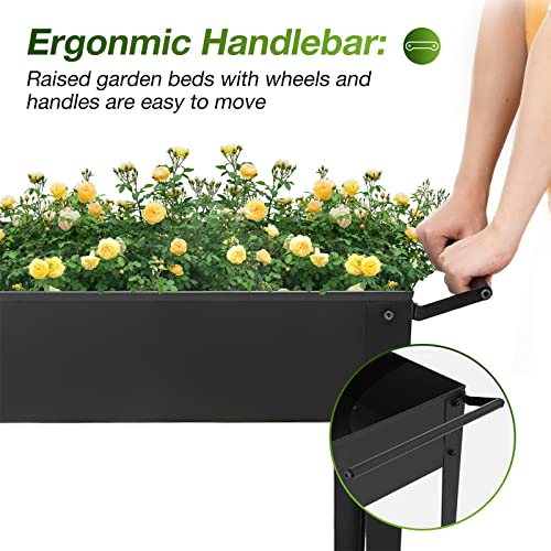 GARFANS Raised Garden Bed, Metal Raised Planter Box Outdoor with Legs, 2 Wheels and Shelf, Elevated Garden Bed Box for Vegetable Indoor Herb Flower Backyard Patio, 40" L x 16" W x 31.5" H