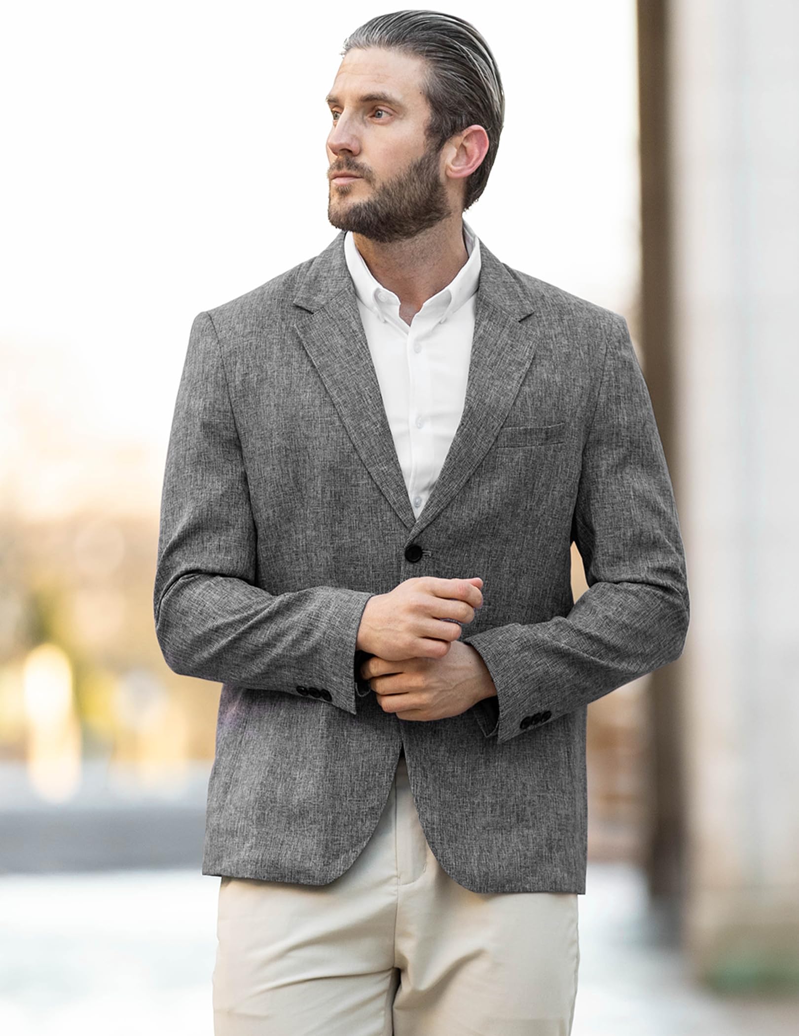 COOFANDY Gray Blazer Men Casual Two Buttons Sport Coats Slim Fitted Lightweight Suit Jacket, Gray, M
