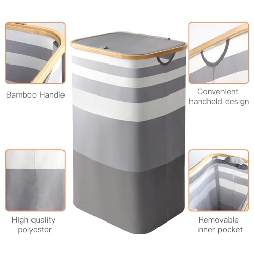 Clothes laundry hamper with lid,110L large dirty laundry hampers with Collapsible and Removable Bag,Tall laundry basket for Corner Bedroom Toys, Gradient Grey