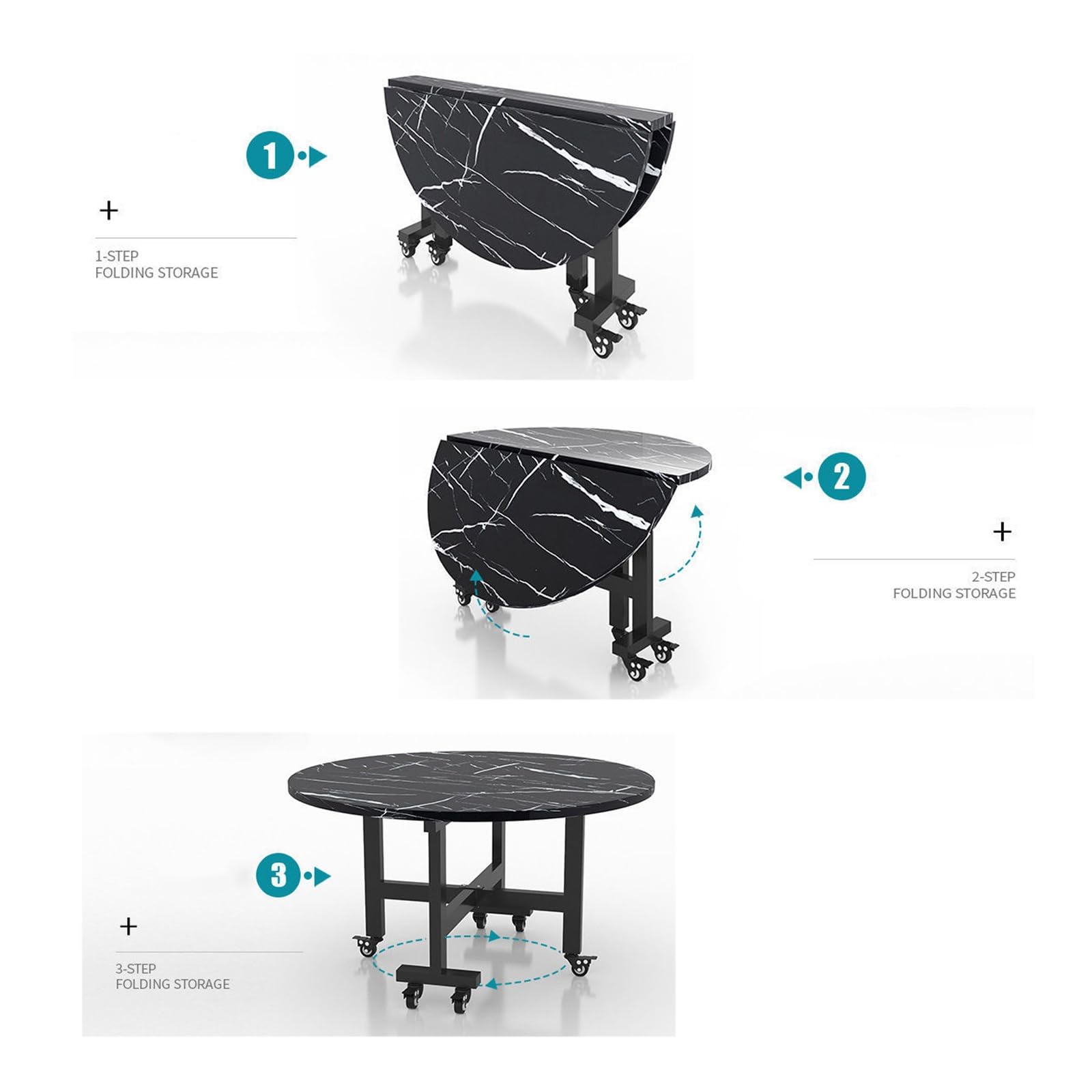 Mobile Folding Dining Table, Round Drop-Leaf Folding Dining Table, Versatile Dinner Table with 6 Wheels, Sturdy Metal Frame, for Small Space Dining Room Kitchen (Color : G, Size : 100cm/39.3in)