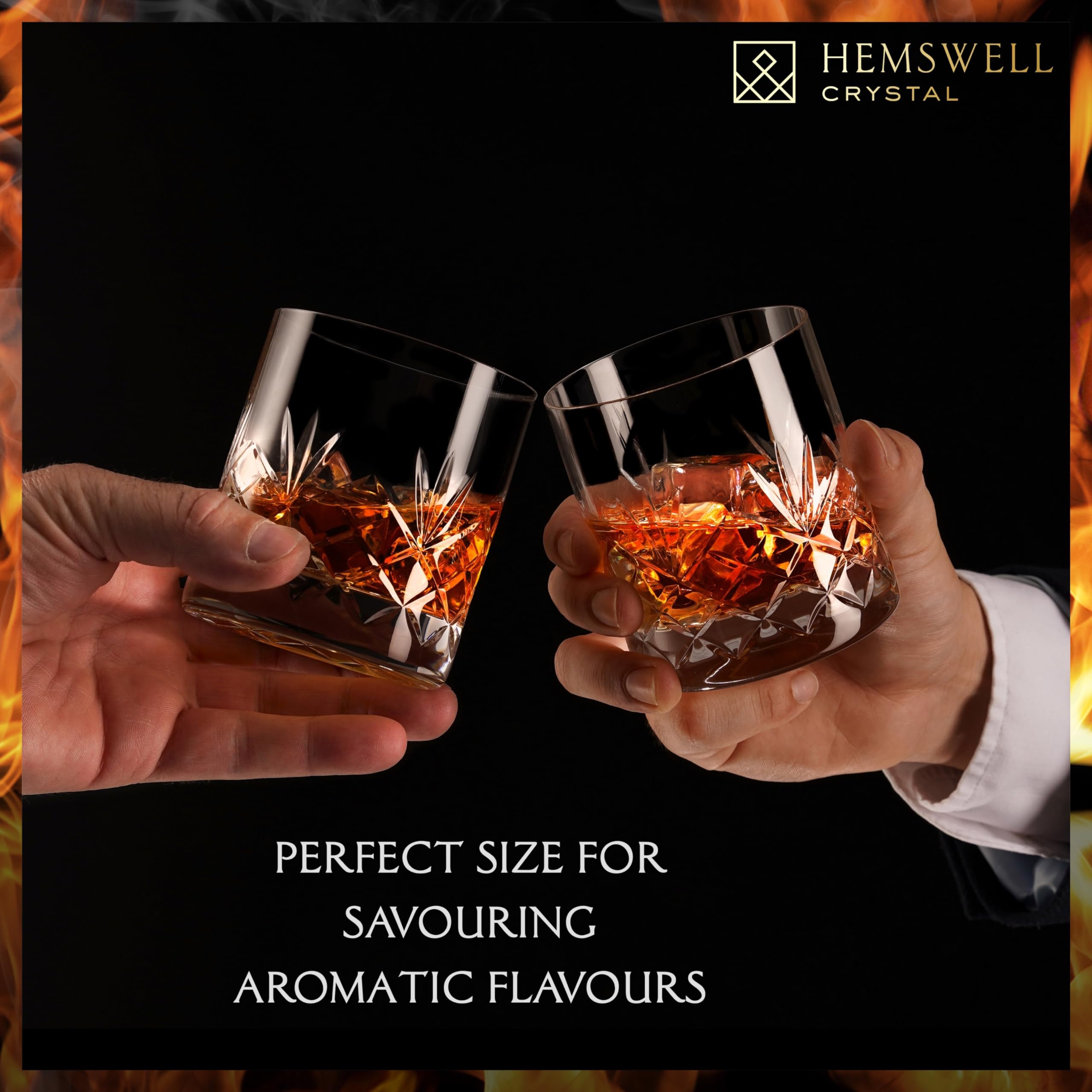 Hemswell Crystal Whiskey Glasses Set of 2 for Men - 11oz Crystal Rocks Bourbon Glasses - Old Fashioned Glass for Whisky - Satin Lined Box - Glenrigg