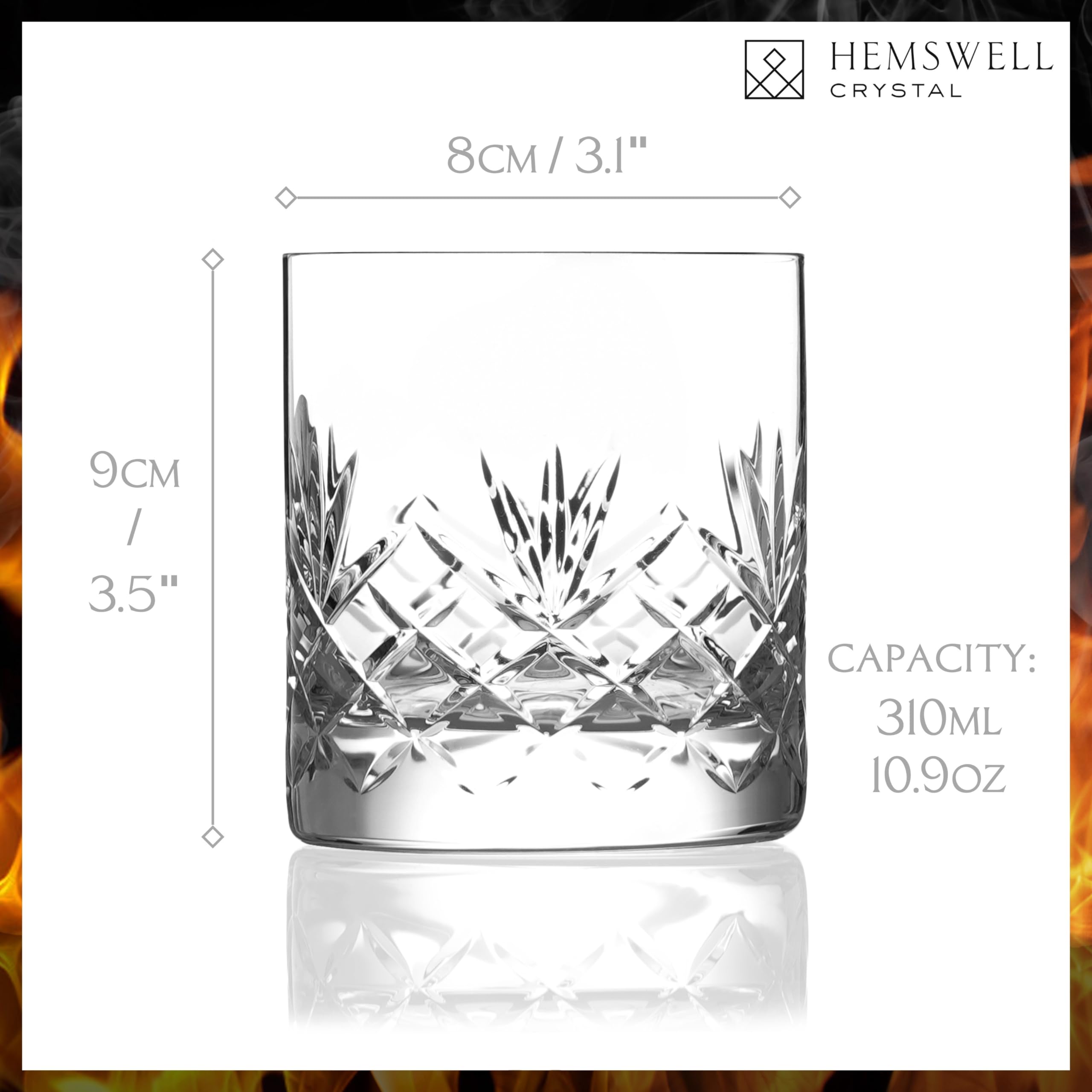 Hemswell Crystal Whiskey Glasses Set of 2 for Men - 11oz Crystal Rocks Bourbon Glasses - Old Fashioned Glass for Whisky - Satin Lined Box - Glenrigg