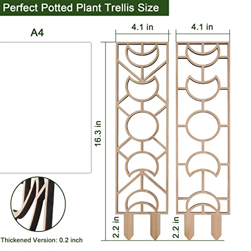 WellSign Garden Plant Trellis for Climbing Plants Indoor Pot, 16.3inch Small Wooden Trellis for Potted Plants with Moisture-Proof Layer for Vine Flower Support, Moon and Geometric Shape Design 2Pack