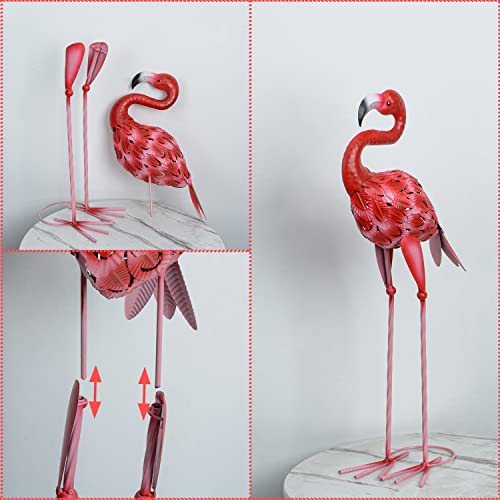SUNREEK Flamingo Garden Statues and Sculptures, 2 Pcs Metal Large Red Flamingo Birds Yard Art Outdoor Statue for Home Patio Lawn Backyard Décor (Hot Pink)