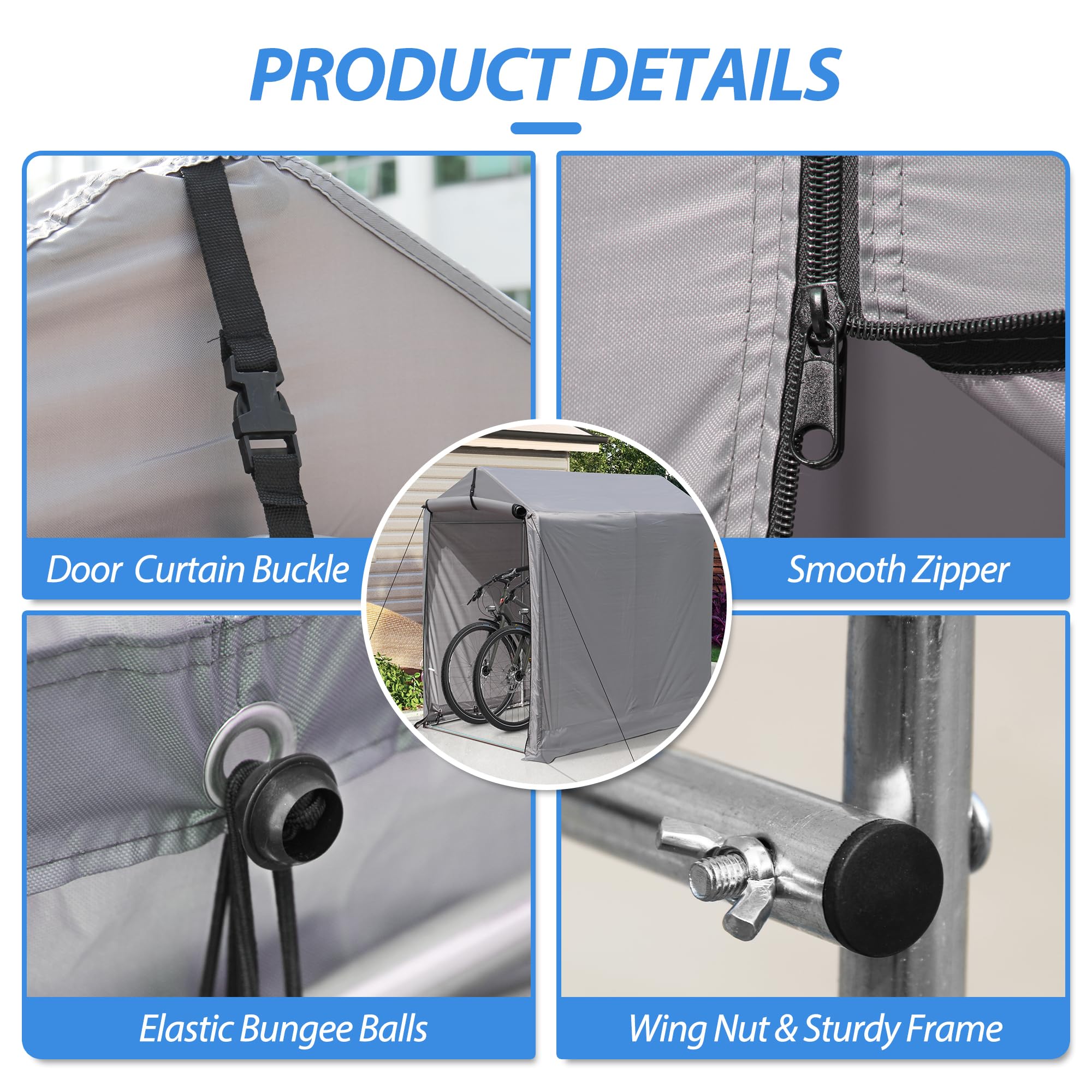 Raysfung 6 x 3Ft Outdoor Storage Shed Heavy Duty Portable Storage Shelter with Roll-up Zipper Door for Bike