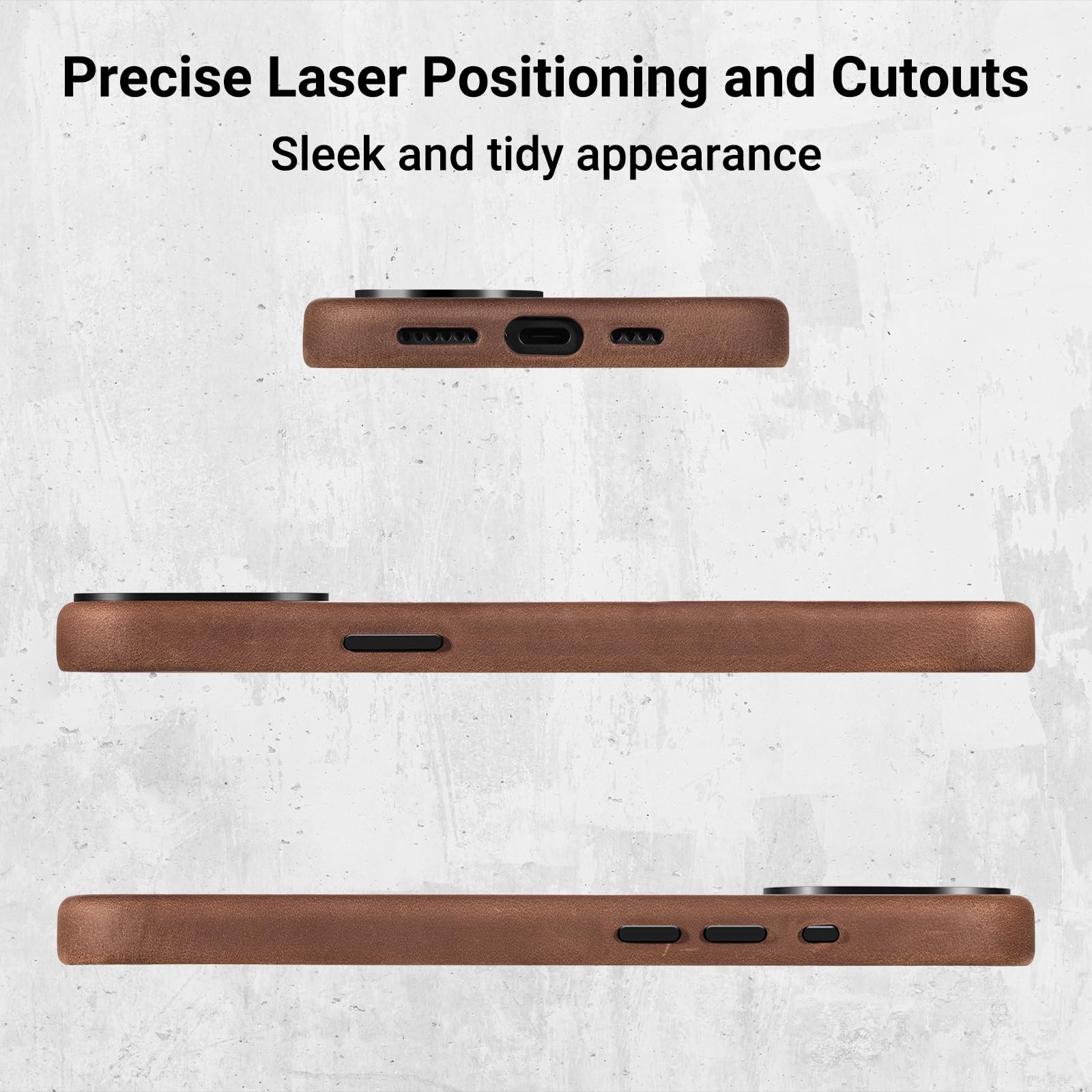 Belemay Compatible with iPhone 15 Pro Max Leather Case Magsafe-Top Grain Vintage Crazy Horse Leather-Metal Buttons Camera Bezel-Slim Fit-Precision Crafted Premium Phone Cover (6.7-inch)-Retro Brown