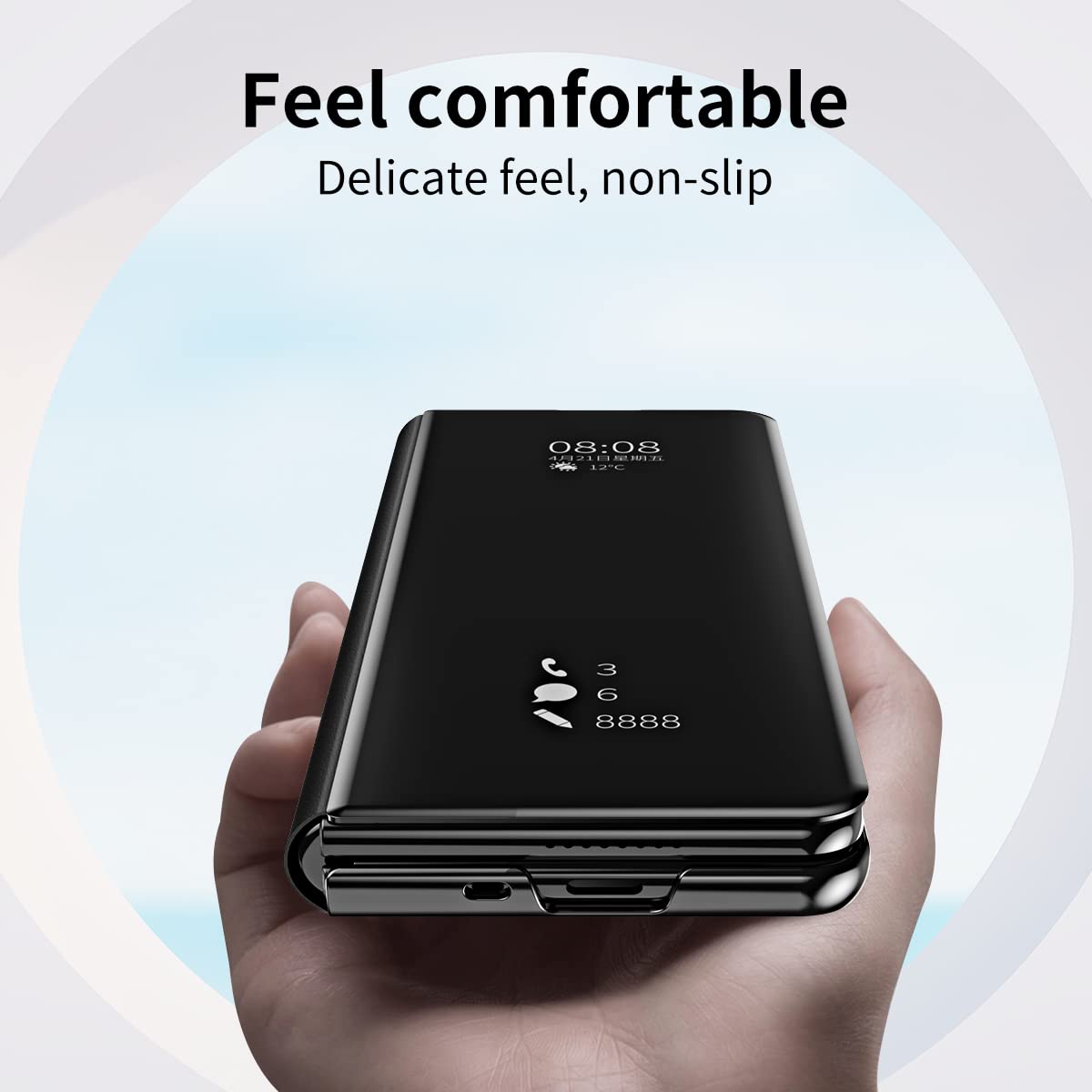LCHDA Flip Folio Case for Samsung Galaxy Z Fold 5 5G, Noble Smart Clear View Makeup Mirror Plating Hard PC Vertical Kickstand Slim Fit PU Leather Full Body Protective Cover - Black
