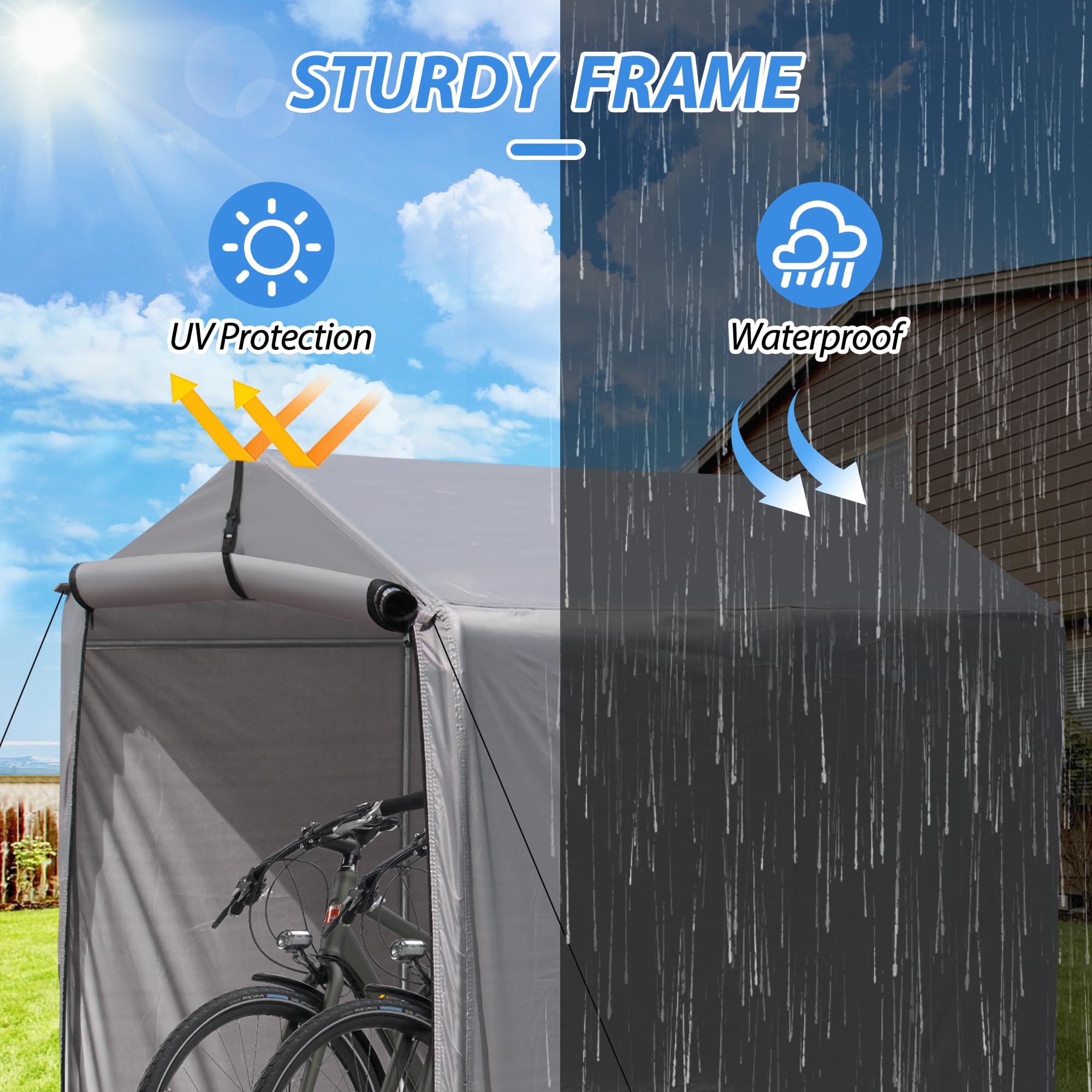 Raysfung 6 x 3Ft Outdoor Storage Shed Heavy Duty Portable Storage Shelter with Roll-up Zipper Door for Bike