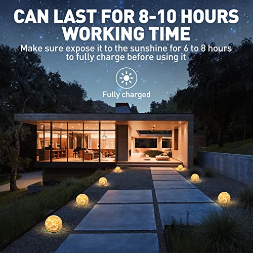 Garden Solar Lights Cracked Glass Ball Waterproof LED for Outdoor Decor Decorations Pathway Patio Yard Lawn, Warm White 2 Globe (3.9β)