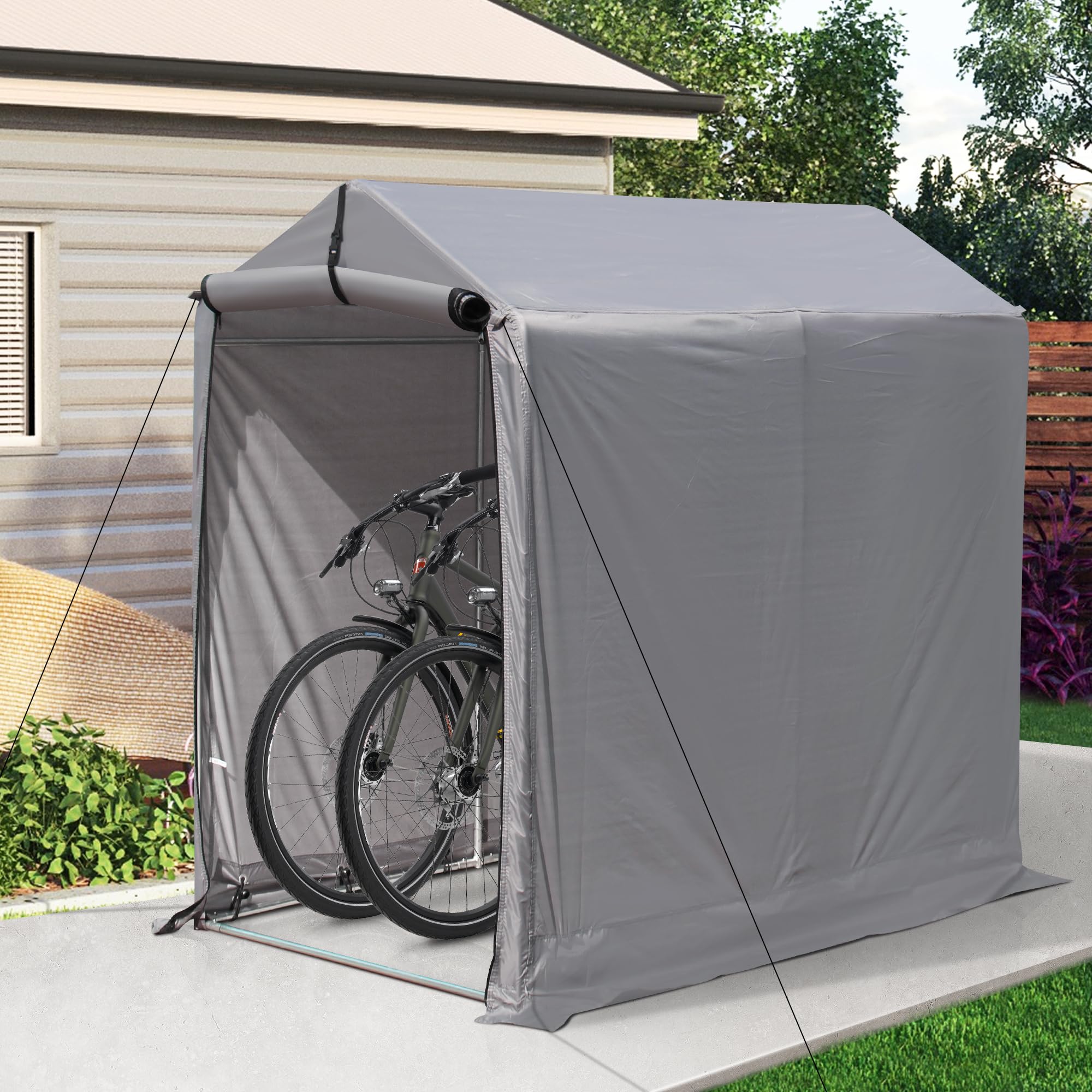 Raysfung 6 x 3Ft Outdoor Storage Shed Heavy Duty Portable Storage Shelter with Roll-up Zipper Door for Bike