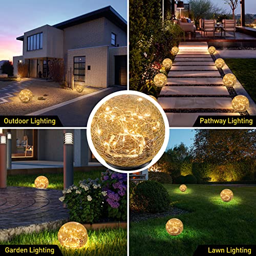 Garden Solar Lights Cracked Glass Ball Waterproof LED for Outdoor Decor Decorations Pathway Patio Yard Lawn, Warm White 2 Globe (3.9β)