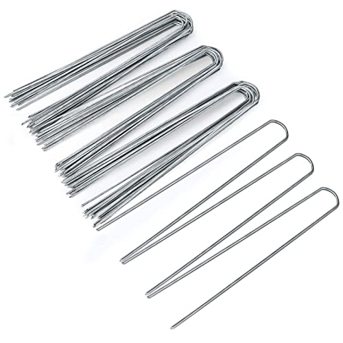 GROWNEER 50 Packs 12 Inches Heavy Duty 11 Gauge Galvanized Steel Garden Stakes U-Shaped Staples Securing Pegs for Securing Weed Fabric Landscape Fabric Netting Ground Sheets and Fleece