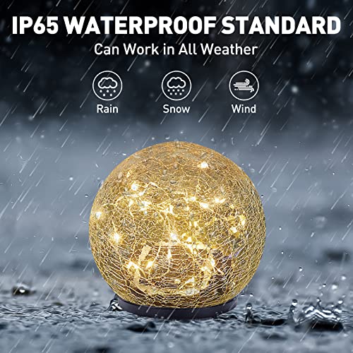 Garden Solar Lights Cracked Glass Ball Waterproof LED for Outdoor Decor Decorations Pathway Patio Yard Lawn, Warm White 2 Globe (3.9β)