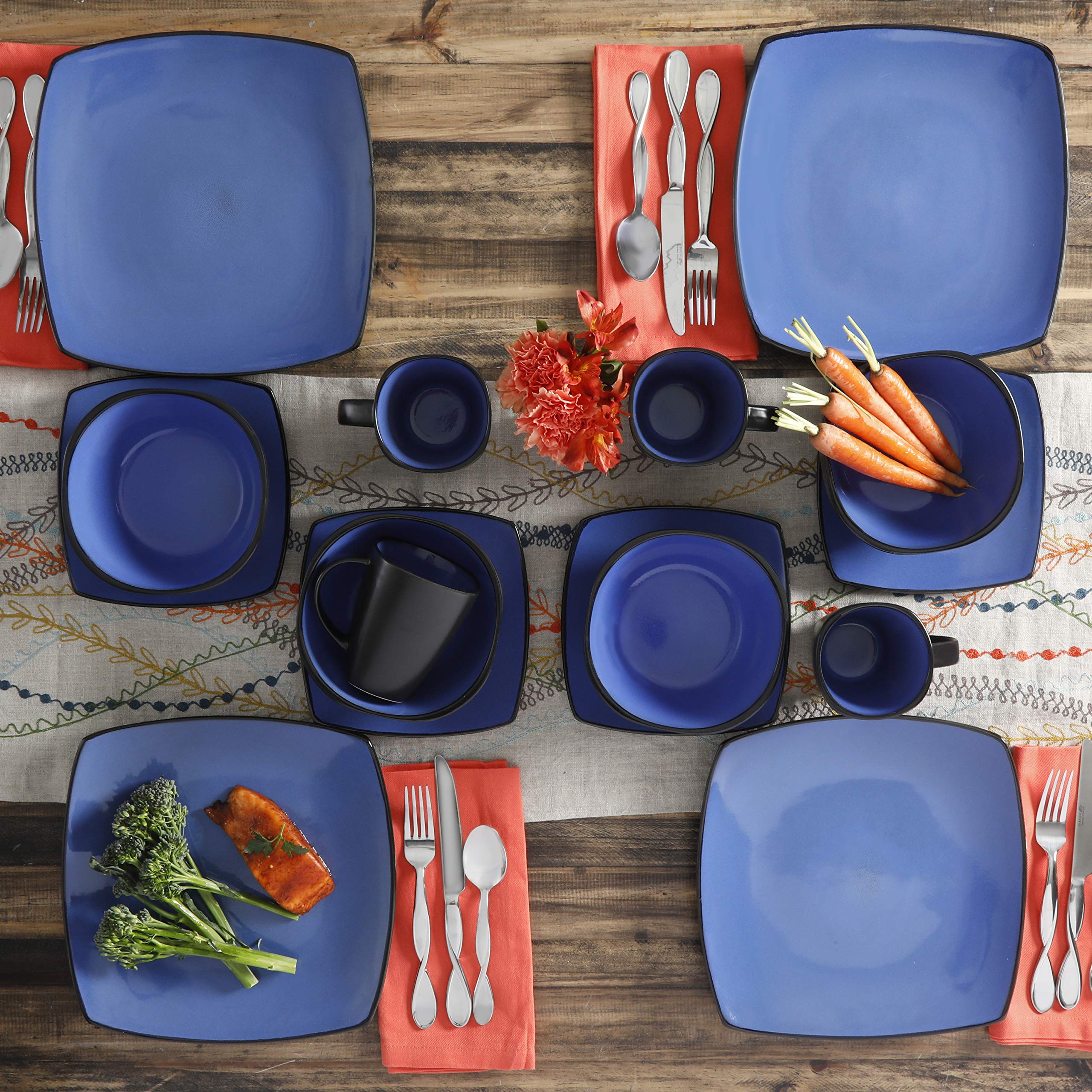 Gibson Soho Lounge Dinnerware set, Square, Blue