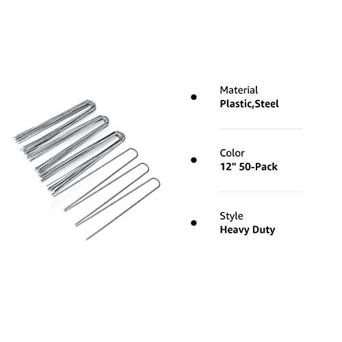 GROWNEER 50 Packs 12 Inches Heavy Duty 11 Gauge Galvanized Steel Garden Stakes U-Shaped Staples Securing Pegs for Securing Weed Fabric Landscape Fabric Netting Ground Sheets and Fleece