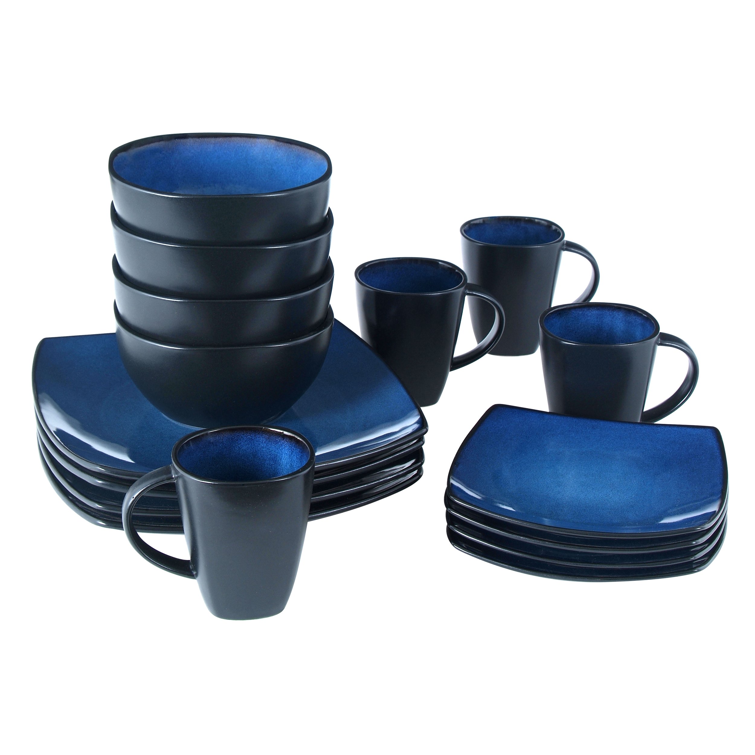 Gibson Soho Lounge Dinnerware set, Square, Blue