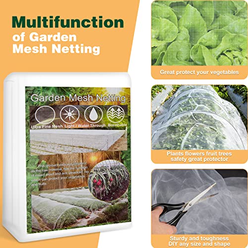 WADEO Garden Netting Kit, Greenhouse Covers 8X33Ft Bird Netting for Garden Protection for Raised Beds Vegetable, Including Finest Mesh Netting, Rust-Free Fiberglass Support Hoops Frame