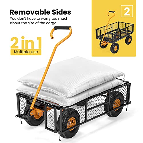 VIVOHOME Heavy Duty 880 Lbs Capacity Mesh Steel Garden Cart Folding Utility Wagon with Removable Sides and 4.10/3.50-4 inch Wheels (Black)