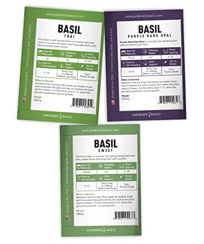 Basil Seeds for Planting Home Garden Herbs - 5 Variety Herb Pack Thai, Lemon, Cinnamon, Sweet and Dark Opal Basil Seeds Herb Seeds for Indoors, Outdoors, Hydroponics & Aquaponic by Gardeners Basics