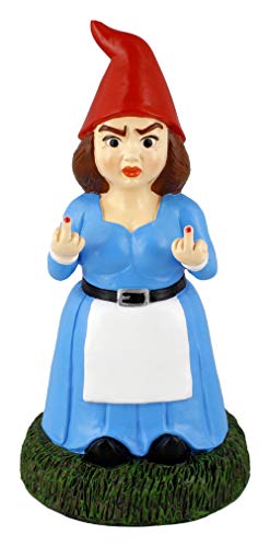 Gnometastic Middle Finger Gnome - Lady Double Bird Statue, 8.45in, Female Naughty Gnome - Garden Gnomes Outdoor Funny Lawn Decoration
