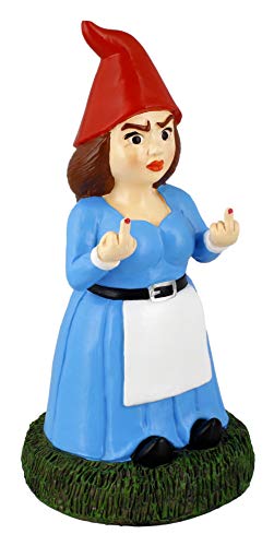 Gnometastic Middle Finger Gnome - Lady Double Bird Statue, 8.45in, Female Naughty Gnome - Garden Gnomes Outdoor Funny Lawn Decoration