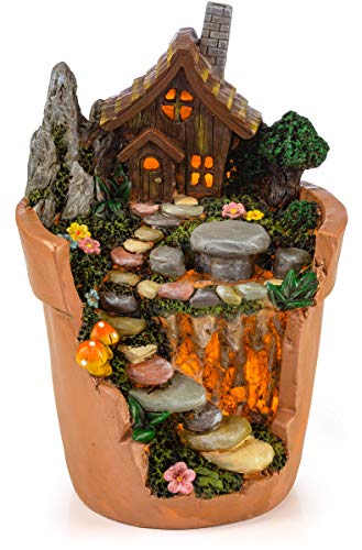 VP Home Flowerpot Garden Cottage Solar Light for Home and Outdoor Decor, Flowepot Garden Solar Powered Flickering LED Garden Light Cottage Backyard Halloween Decoration