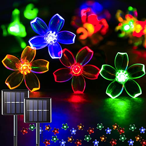 suddus 2 Pack Flower Solar String Lights Outdoor Waterproof 50 LED Solar Fairy Lights for Indoor Outdoor Decorations