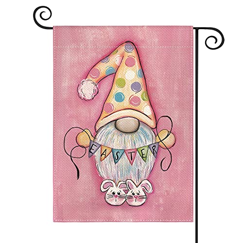 AVOIN colorlife Polka Dot Gnome Easter Garden Flag 12 x 18 Inch Double Sided, Spring Bunny Rabbit Holiday Yard Outdoor Decoration