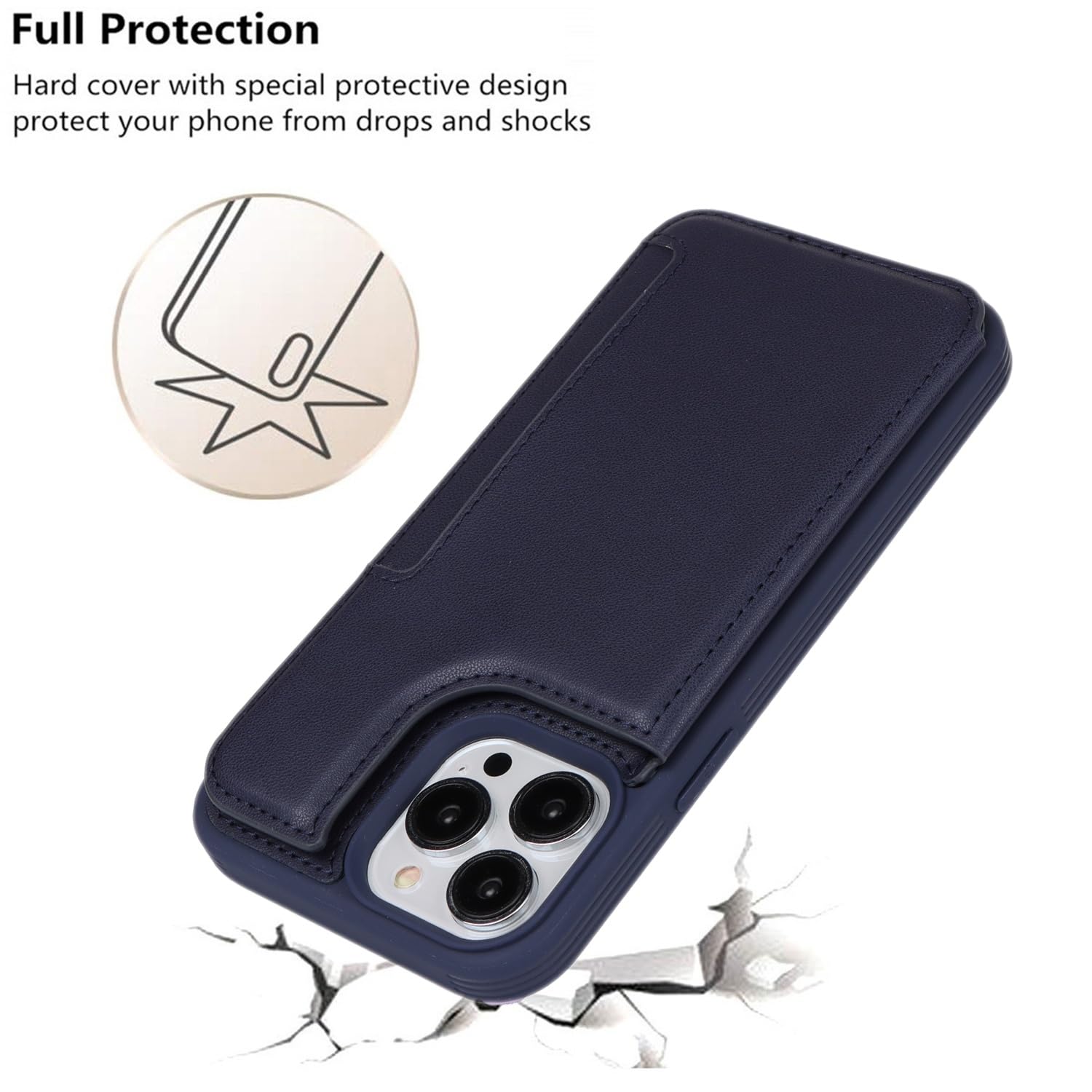 iCoverCase Compatible with iPhone 12 Pro Max Wallet Phone Case with Card Holder for Women Men, RFID Blocking PU Leather Case 6.7 Inch (Dark Blue)
