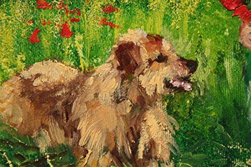 Springtime, Figure Painting of a Woman in Flower Field with Dog by Yary Dluhos