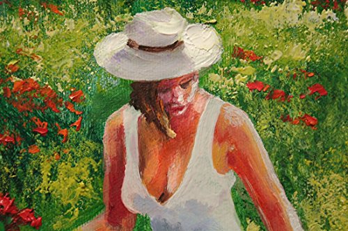 Springtime, Figure Painting of a Woman in Flower Field with Dog by Yary Dluhos