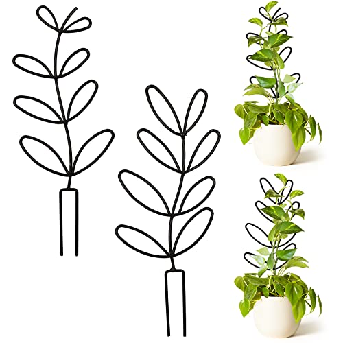 Garden Trellis for Climbing Plant Iron Pot Trellis Leaf Shape 2 Packs 12’’ Black Coated Wire Indoor Houseplant Home Plant Tool Plant Lover Gifts Ideas