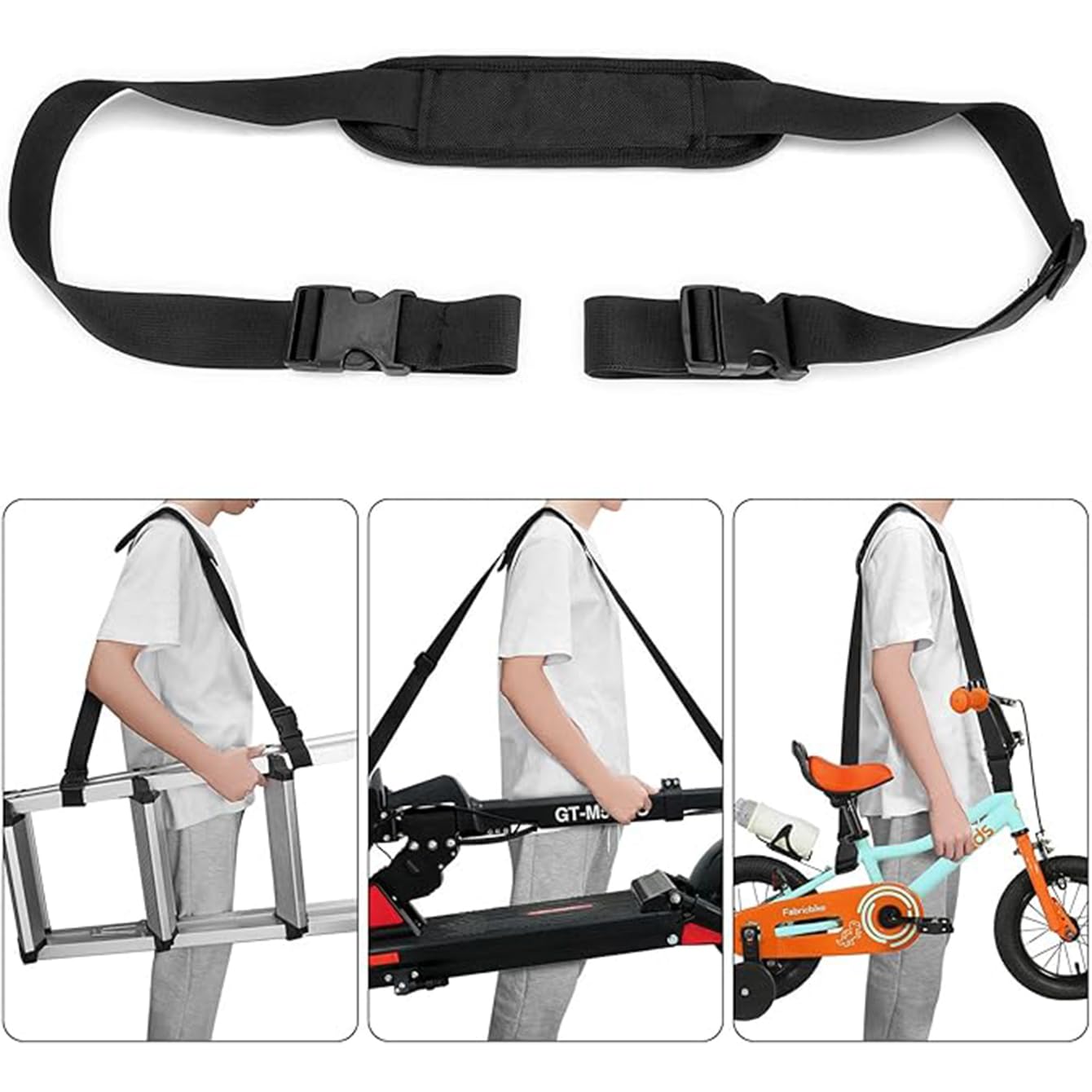 MOPHOEXII 2 Pack Scooter Strap,Adjustable Kick Scooter Straps and Extra-Thick Anti-Slip Shoulder, Kick Scooter Carrying Strap for Beach Chair, Balance Bikes,Kids Bike,Foldable Bikes,Ski Board
