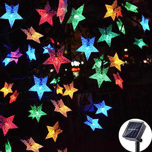 Huacenmy Outdoor Solar Star String Lights 30ft 50LED Multicolor Star Twinkle Lights Solar Powered Garden Decor Lights Playhouse Lawn Patio Landscape Decor Lights for Christams Spring Summer Party