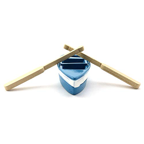 LQ Industrial Lovely Miniature Blue Rowboat Little Plastic Boat Canoe Model with Oars for Miniature Gardens Doll House Cake Topper Decoration