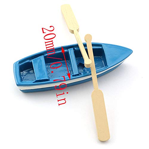 LQ Industrial Lovely Miniature Blue Rowboat Little Plastic Boat Canoe Model with Oars for Miniature Gardens Doll House Cake Topper Decoration