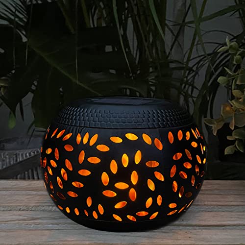 Solar Table Lantern Outdoor Waterproof- Dancing Flickering Flame Solar Powered LED Light,Black Metal Desktop Decorative Lamp Auto On/Off Lighting Dusk to Dawn for Desk Patio Garden Pathway Yard