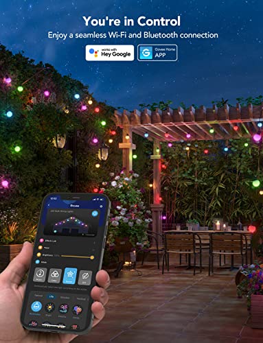 Govee Outdoor String Lights, 50ft G40 RGBIC Warm White String Lights with 25 Dimmable LED Bulbs, IP65 Waterproof Outdoor Lights with App Control for Balcony, Garden, Patio, Party