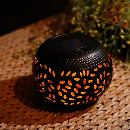 Solar Table Lantern Outdoor Waterproof- Dancing Flickering Flame Solar Powered LED Light,Black Metal Desktop Decorative Lamp Auto On/Off Lighting Dusk to Dawn for Desk Patio Garden Pathway Yard
