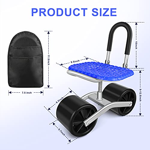 i COVER Garden Cart Rolling Stool with Wheels and Tool Bag, Stable Workseat Sturdy Cart Adjustable Seat Height and Direction, Gardening Helper, Silver