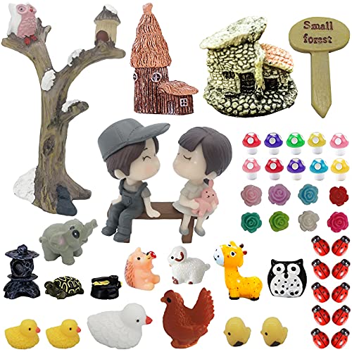 Fairy Garden Accessories, Fairy Garden Kit, 49 Pieces Miniatures for Fairy Garden Animals Kit,Miniature Figurines ,Micro Landscape Ornaments Kit,Garden DIY Kit for Outdoor Home Garden Decoration1