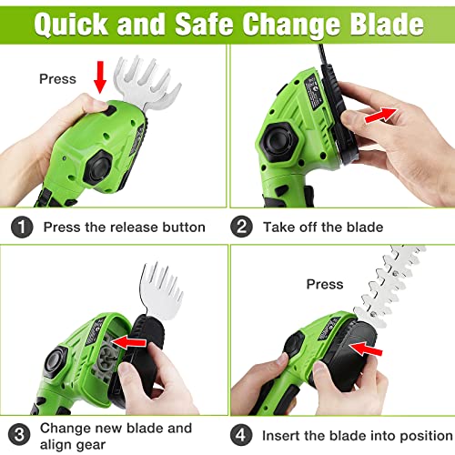 WORKPRO Cordless Grass Shear & Shrubbery Trimmer - 2 in 1 Handheld Hedge Trimmer 7.2V Electric Grass Trimmer Hedge Shears/Grass Cutter 2.0Ah Rechargeable Lithium-Ion Battery and USB Cable Included