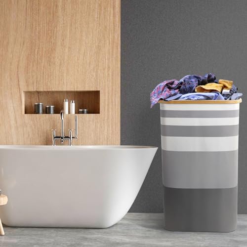 Clothes laundry hamper with lid,110L large dirty laundry hampers with Collapsible and Removable Bag,Tall laundry basket for Corner Bedroom Toys, Gradient Grey