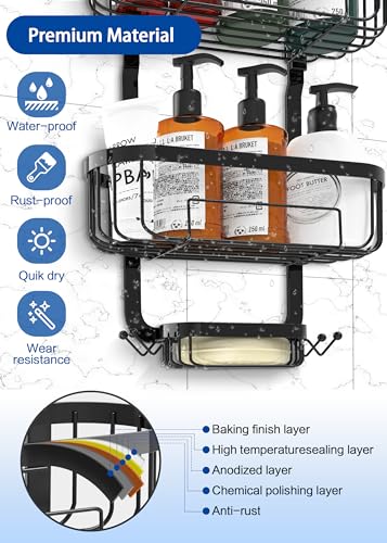 Turfson Shower Caddy Hanging Over Shower Head,Shower Organizer Hanger Storage Rack Shelf For Inside Shower Wall Shelves Baskets With Soap Shampoo Holder Organization For Bathroom Black