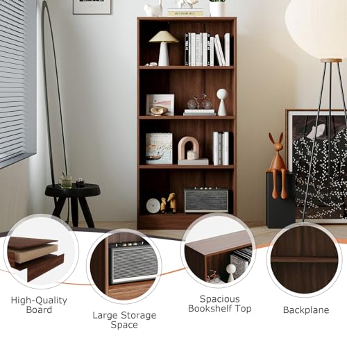 DIFY 4-Shelf Bookshelf, Wood Display Storage Shelves 54.5" Tall Bookcase Open Bookshelf for Home Office, Living Room and Bedroom, Walnut