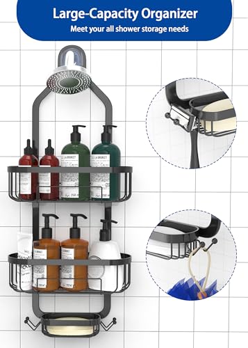 Turfson Shower Caddy Hanging Over Shower Head,Shower Organizer Hanger Storage Rack Shelf For Inside Shower Wall Shelves Baskets With Soap Shampoo Holder Organization For Bathroom Black